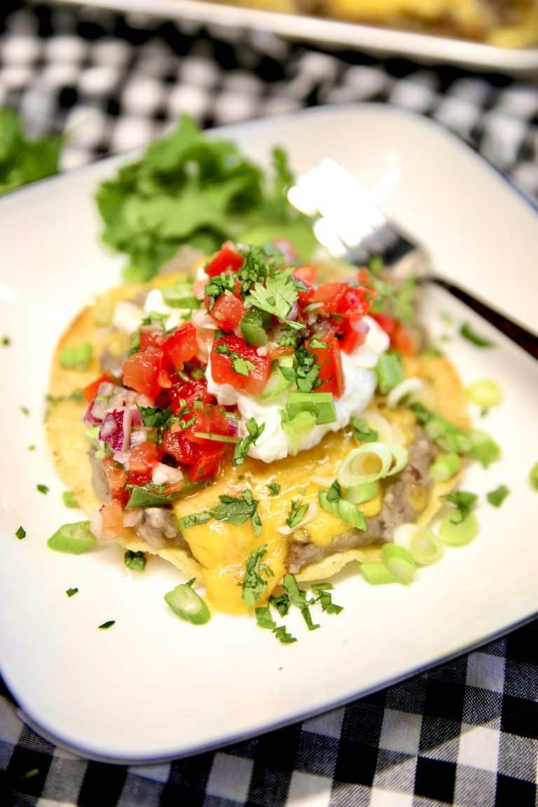 Easy Bean and Cheese Tostada Recipe - Miss in the Kitchen