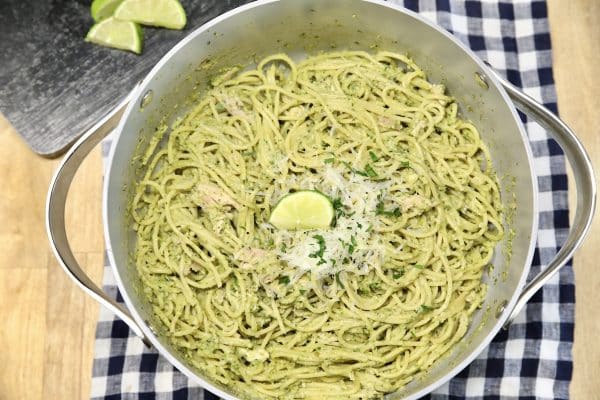 Green Spaghetti (with Chicken) - Miss in the Kitchen