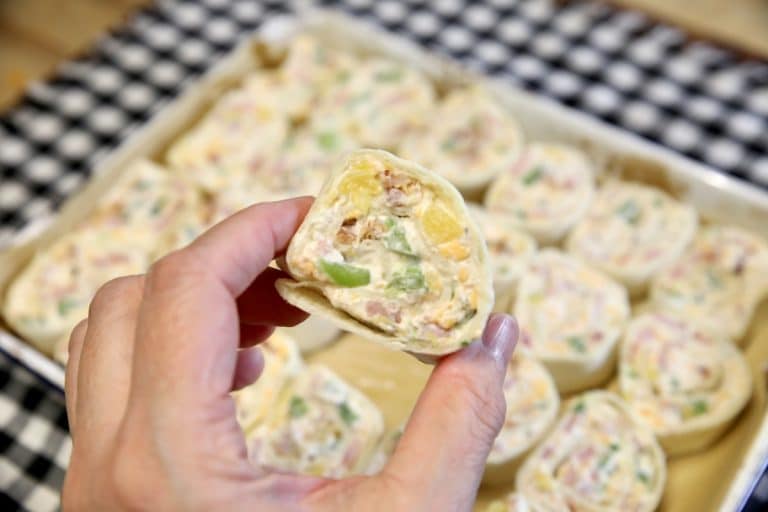 Hawaiian Tortilla Roll Ups (ham, bacon & pineapple) - Miss in the Kitchen